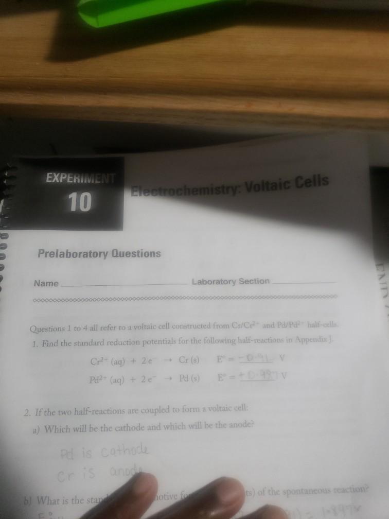 Solved EXPERIMENT 10 Electrochemistry: Voltaic Cells | Chegg.com