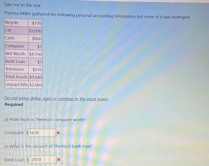 Solved Take me to the text Theresa Miller gathered the | Chegg.com