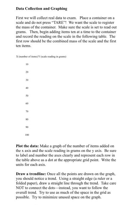 Data Collection and Graphing First we will collect | Chegg.com