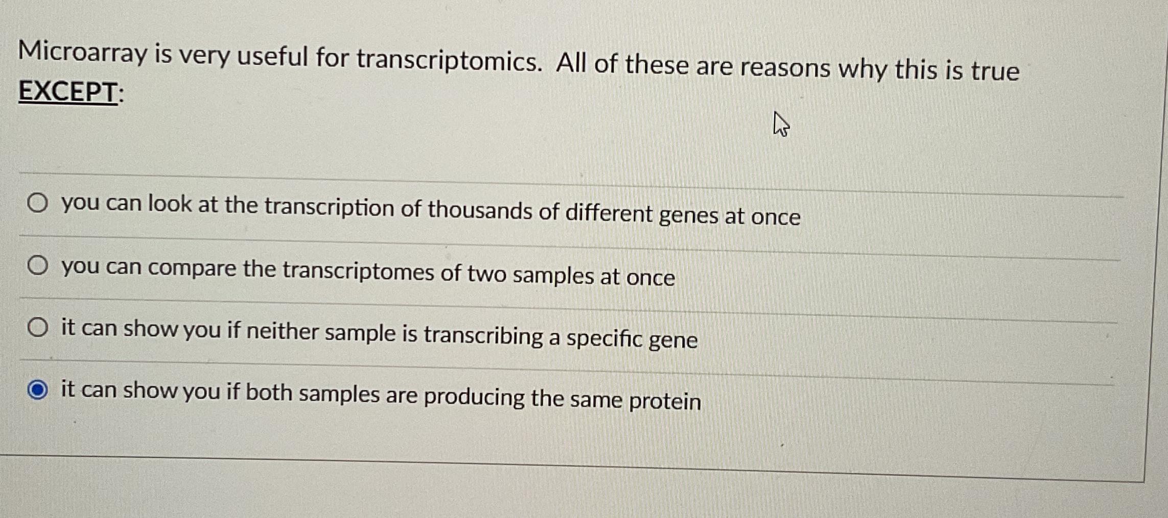 Solved Microarray is very useful for transcriptomics. All of | Chegg.com