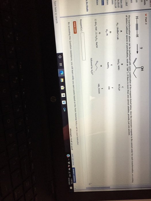 Solved Part 1 x Incorrect. Using acetylene as your only | Chegg.com