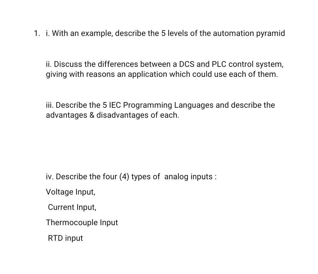 Solved 1. i. With an example, describe the 5 levels of the | Chegg.com