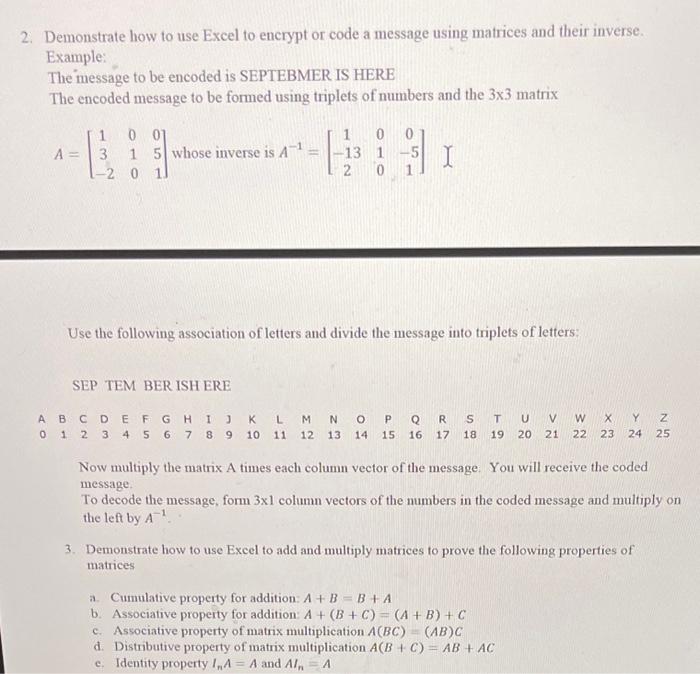Solved 1. Demonstrate how to use Excel to solve a system of | Chegg.com