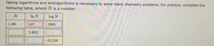 Solved Taking logarithms and antilogarithms is necessary to | Chegg.com