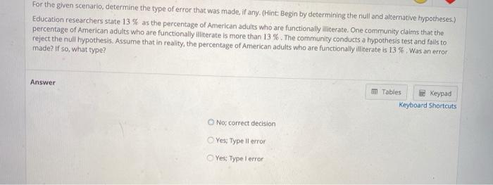 Solved For The Given Scenario Determine The Type Of Error