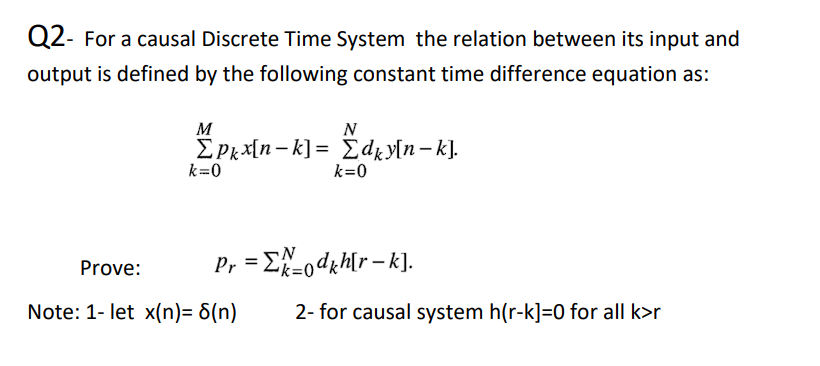 Solved Q2- ﻿For a causal Discrete Time System the relation | Chegg.com