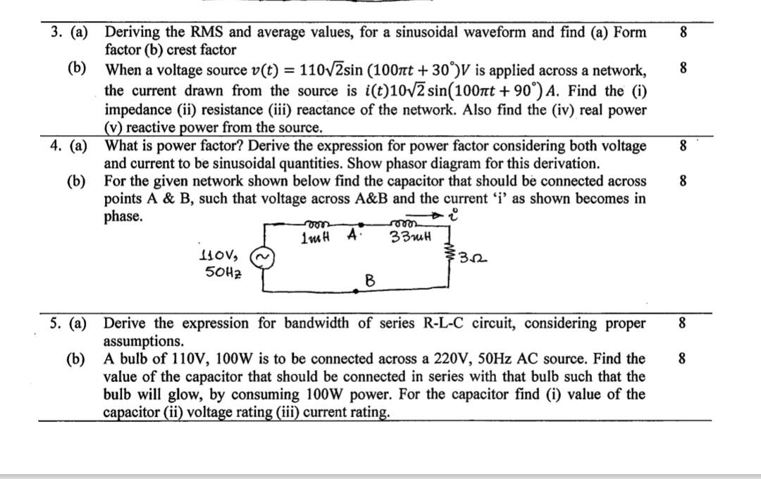 Solved 3. (a) Deriving the RMS and average values, for a | Chegg.com