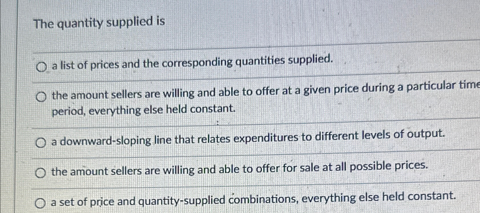 Solved The quantity supplied isa list of prices and the | Chegg.com
