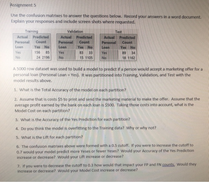Solved Assignment 5 Use the confusion matrixes to answer the | Chegg.com