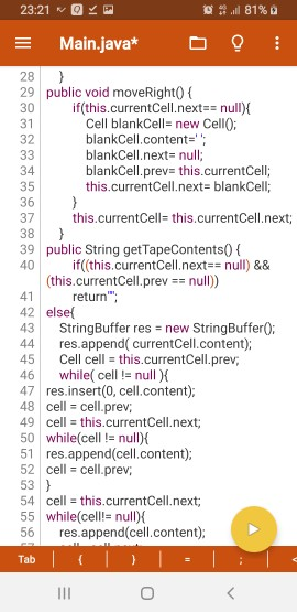 Solved 23:21 O 0 81% ... } } Main.java* 1 public class Tape | Chegg.com