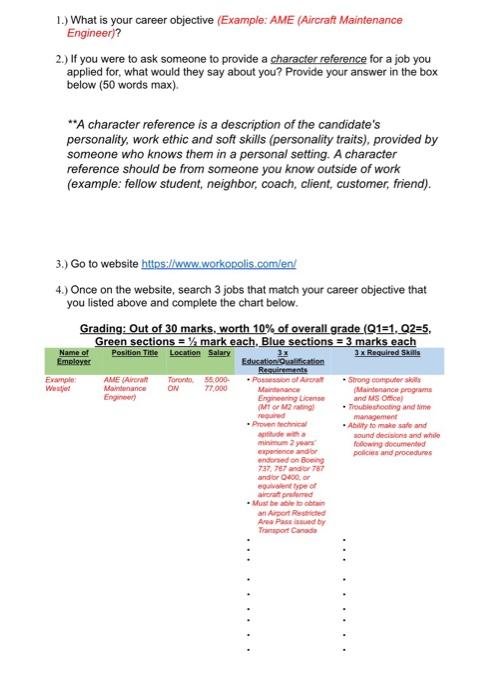 1.) What is your career objective (Example: AME | Chegg.com
