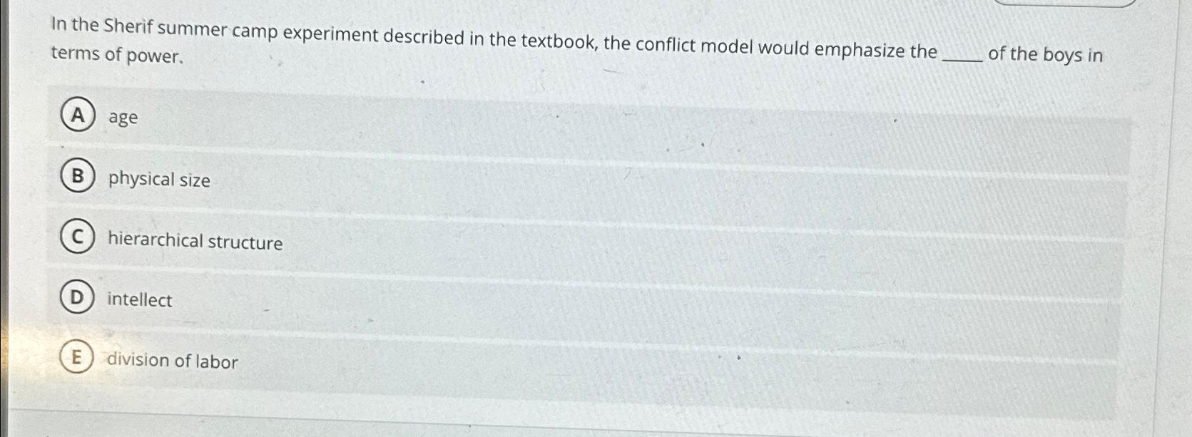 Solved In the Sherif summer camp experiment described in the | Chegg.com