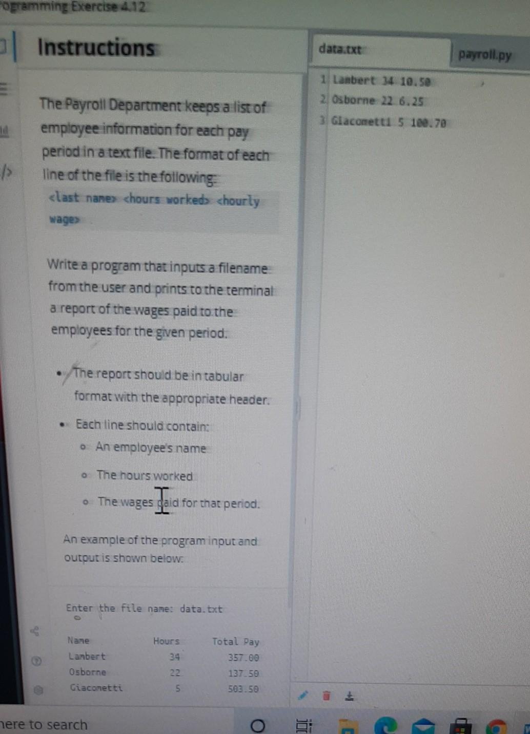 Solved ogramming Exercise 4.12 Instructions data.txt | Chegg.com