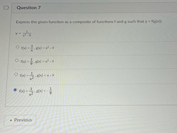 Solved f(x)=9x−2 and g(x)=9x+2 9x+16Solve the problem. Use | Chegg.com