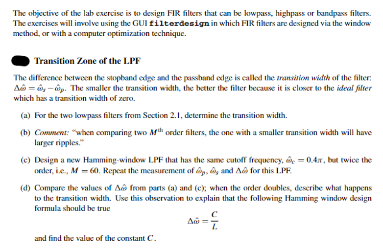 The exercises will involve using the GUI filterdesign | Chegg.com