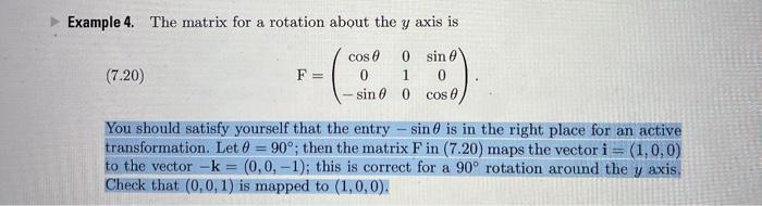 Solved Example 4. The matrix for a rotation about the y axis | Chegg.com