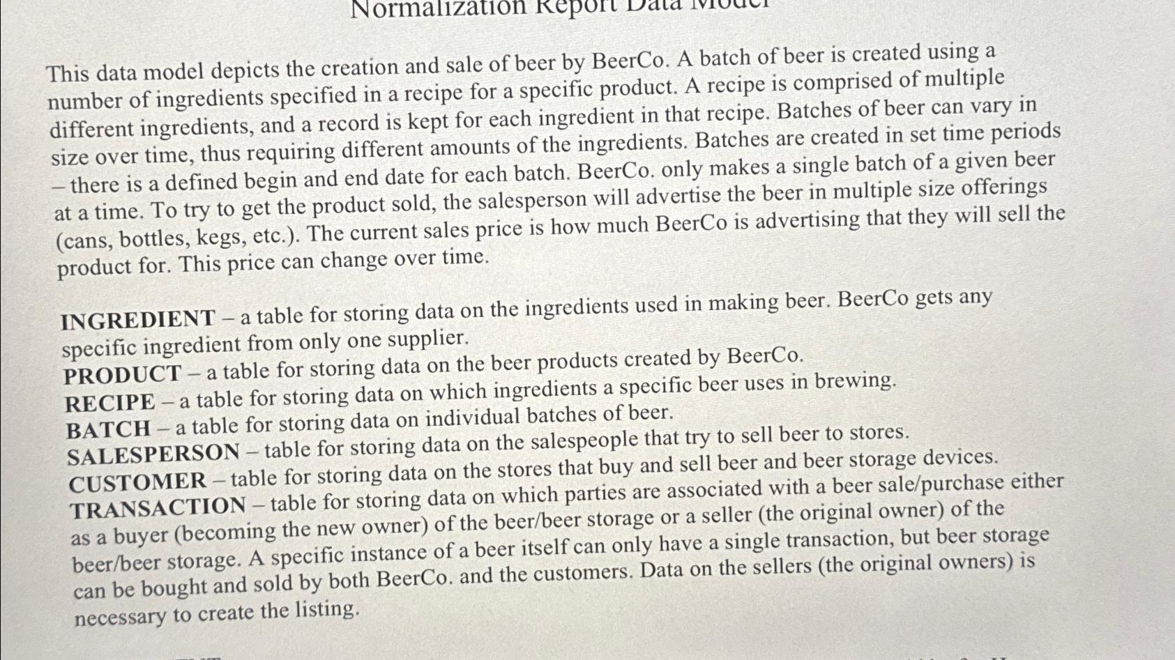 Solved This data model depicts the creation and sale of beer | Chegg.com