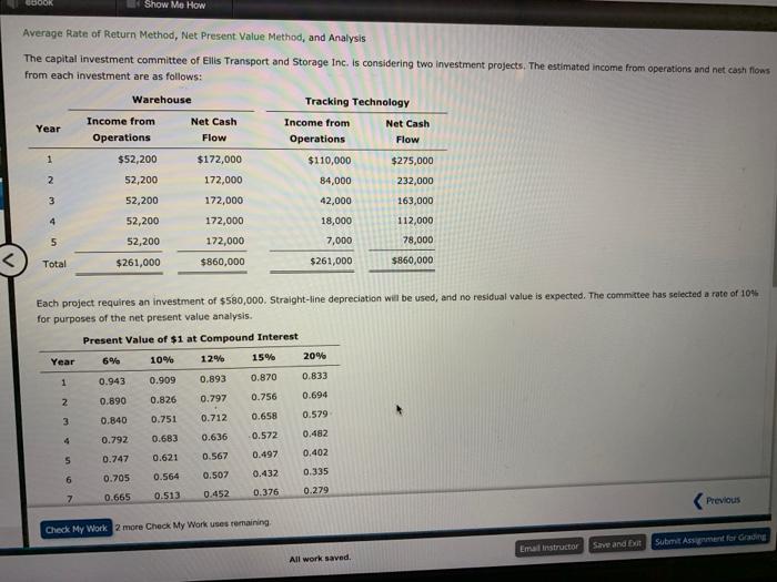 Solved BOOK Show Me How Average Rate of Return Method, Net | Chegg.com