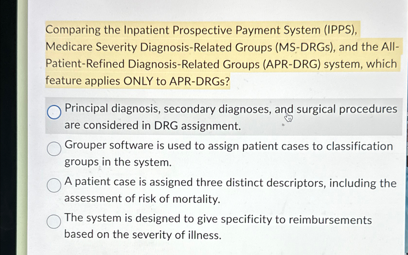 Solved Comparing the Inpatient Prospective Payment System | Chegg.com