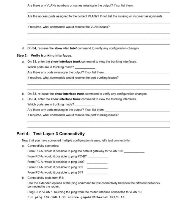 Switch Port Assignment SpecificationsAddressing Table | Chegg.com
