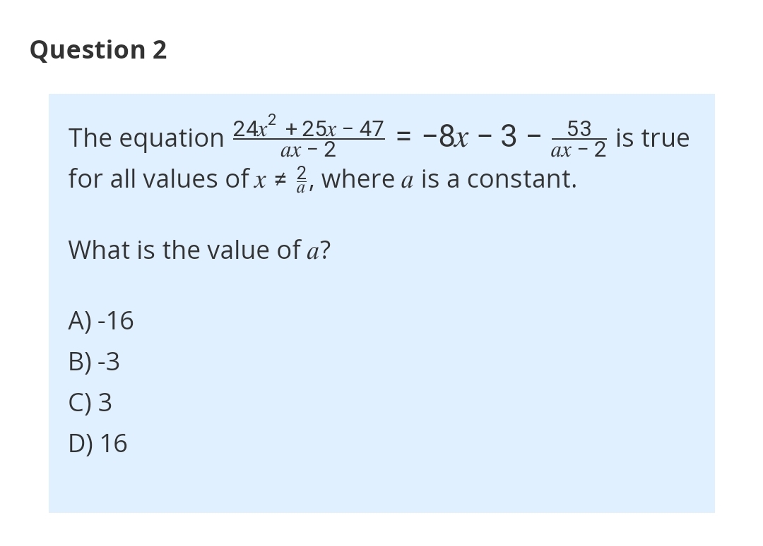Solved Question 2The equation 24x2+25x-47ax-2=-8x-3-53ax-2 | Chegg.com