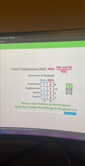 Solved Find P (Sophomore ∣ Girl) Hint: P(B)P(A and B) Reauce | Chegg.com