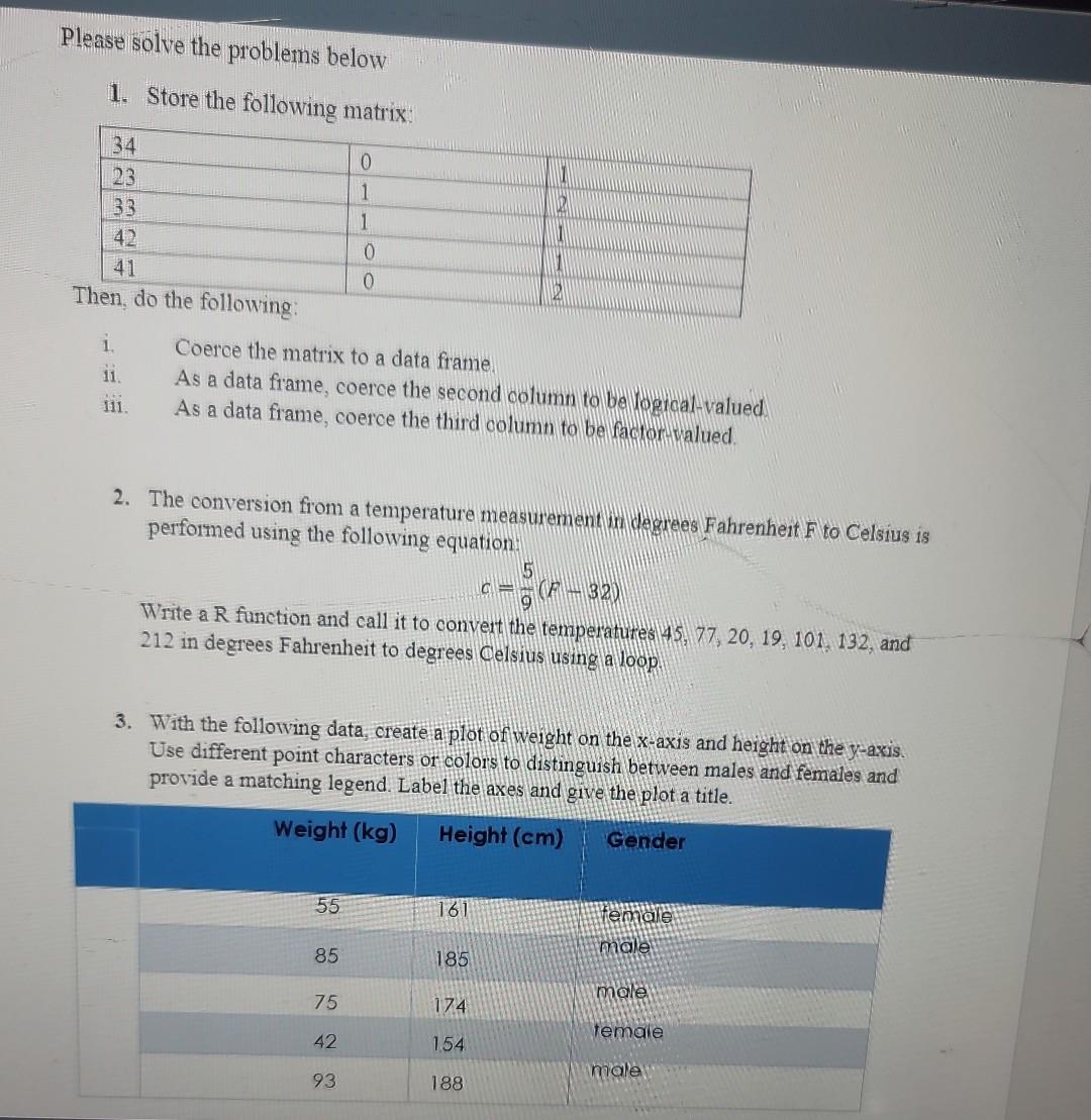 Solved Please solve the problems below 1. Store the | Chegg.com