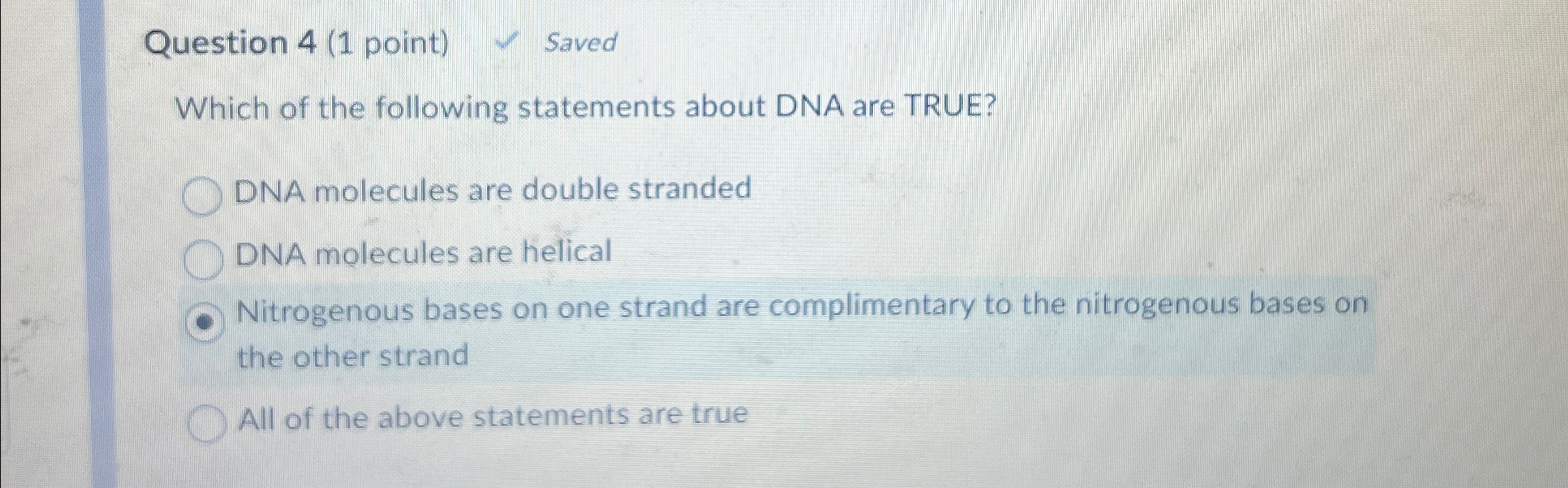 Solved Question 4 (1 ﻿point) ﻿SavedWhich of the following | Chegg.com