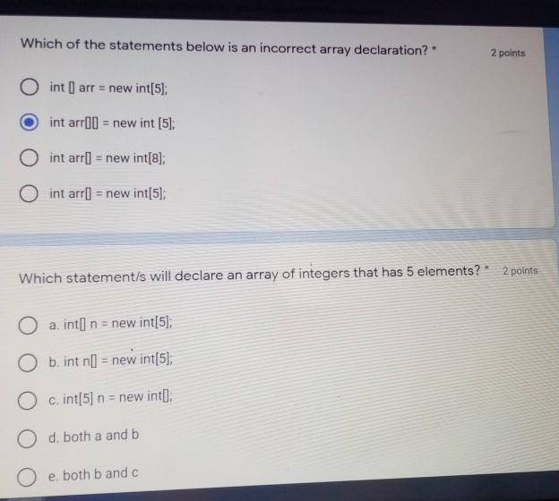 Solved Which of the statements below is an incorrect array | Chegg.com