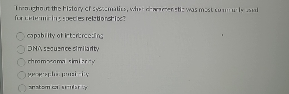 Solved Throughout the history of systematics, what | Chegg.com
