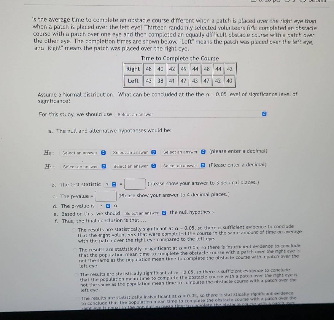 Solved Is the average time to complete an obstacle course | Chegg.com