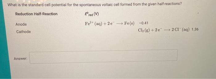 Solved What is the standard cell potential for the | Chegg.com