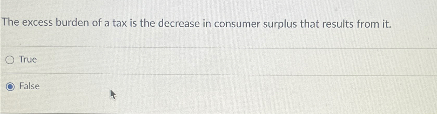 Solved The excess burden of a tax is the decrease in | Chegg.com