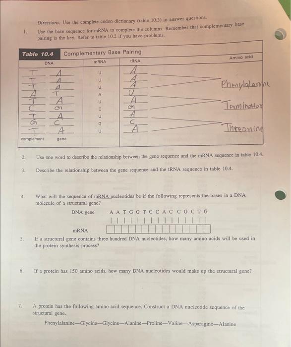 Solved Directions: Use the complete codon dictionary (uble | Chegg.com