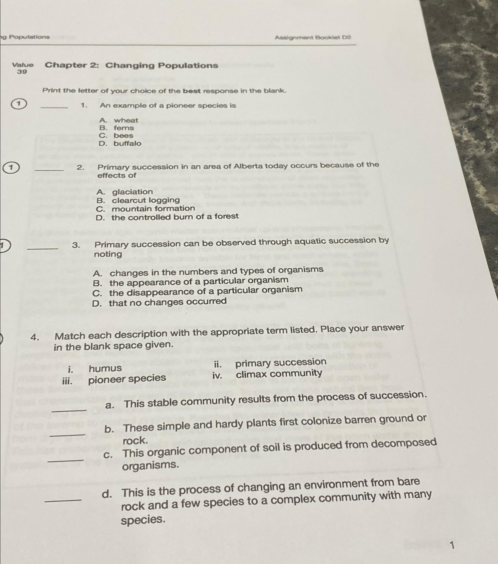 Solved PopulationsAssignment Booklet D2Value Chapter 2: | Chegg.com