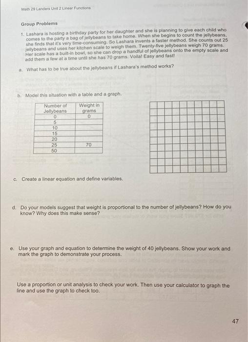 Solved Math 29 Landers Unit 2 Linear Functions Group | Chegg.com