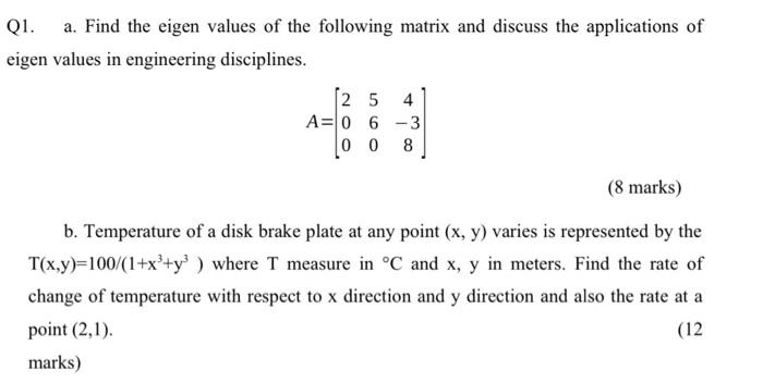 Solved Q1. a. Find the eigen values of the following matrix | Chegg.com