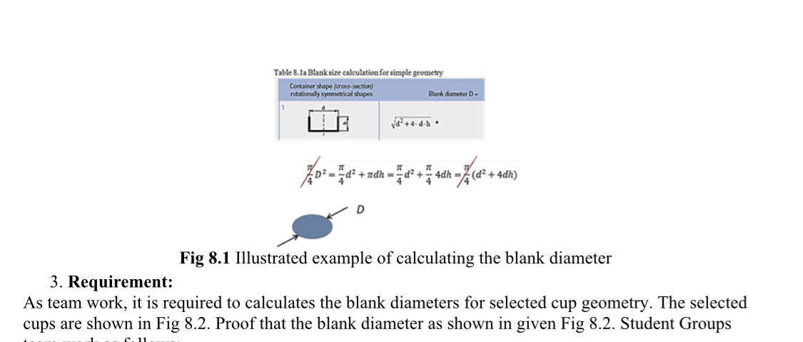 d32+4*(d1*h1+d2*h2)2=Table 8.1 ﻿a Blank size | Chegg.com