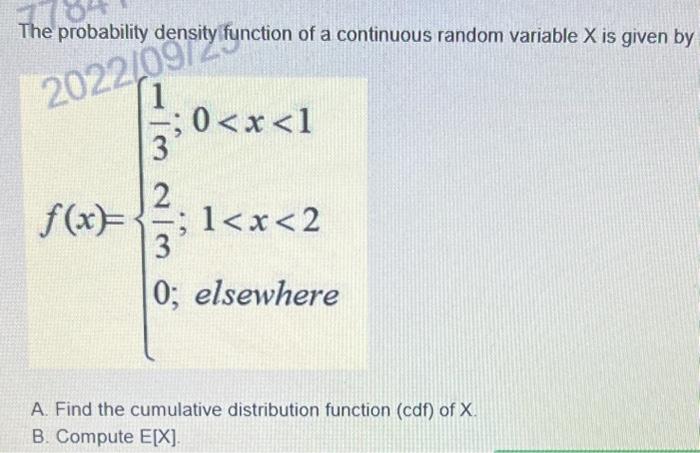 Solved The probability density function of a continuous | Chegg.com
