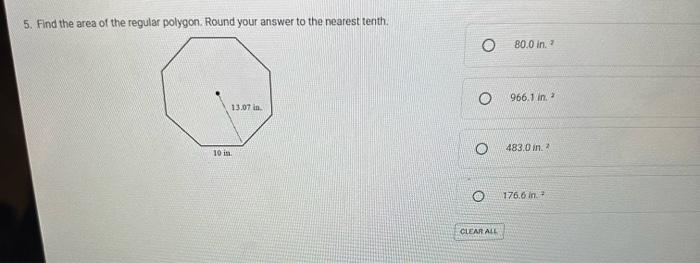 Solved 5. Find the area of the regular polygon. Round your | Chegg.com
