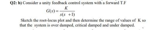 Solved Q2: b) Consider a unity feedback control system with | Chegg.com