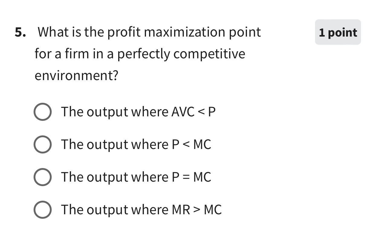 Solved What is the profit maximization point1 ﻿pointfor a | Chegg.com