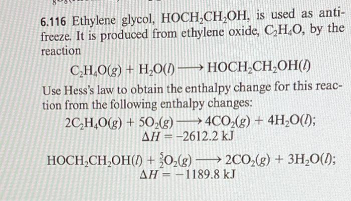 Solved 6.116 Ethylene glycol, HOCH2CH2OH, is used as | Chegg.com
