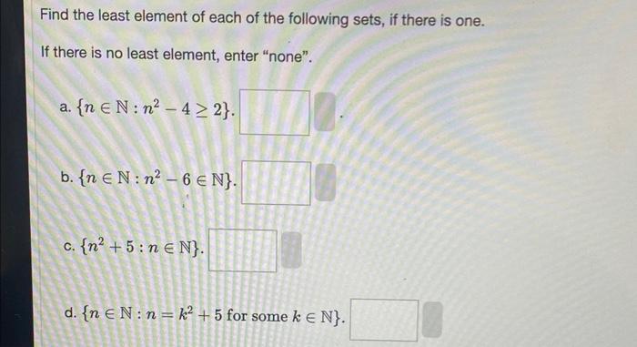 Solved Find the least element of each of the following sets, | Chegg.com