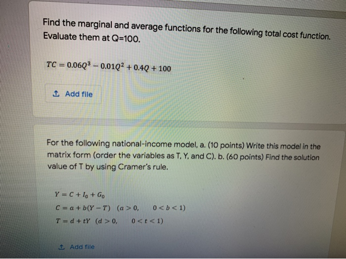 Solved Find the marginal and average functions for the | Chegg.com