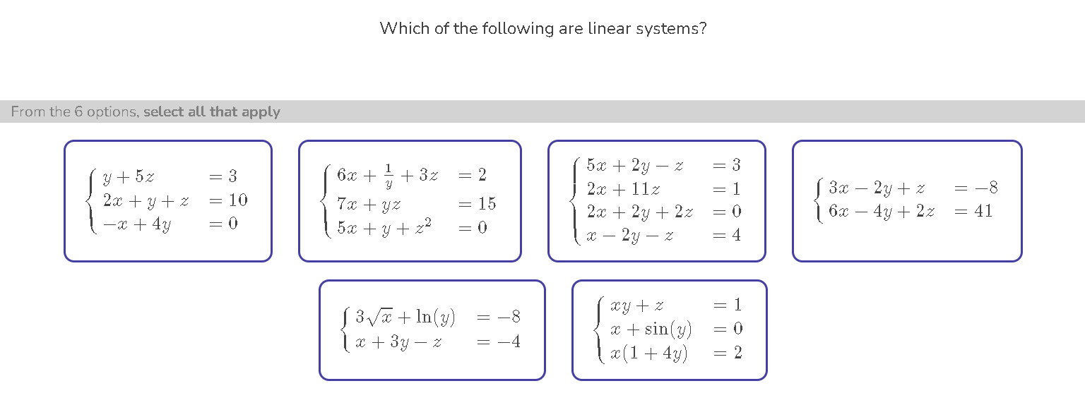 Solved Which of the following are linear systems?From the 6 | Chegg.com
