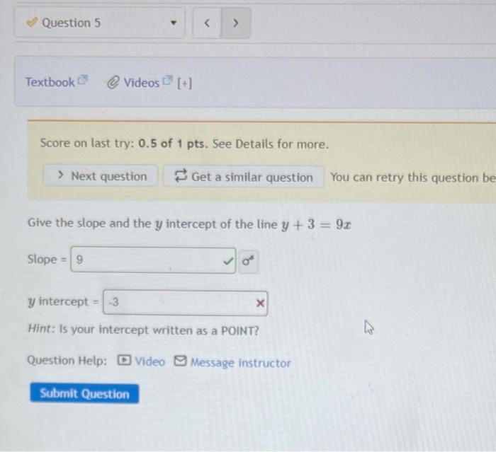 Solved -3 is not the y intercept. what is the y intercept? | Chegg.com