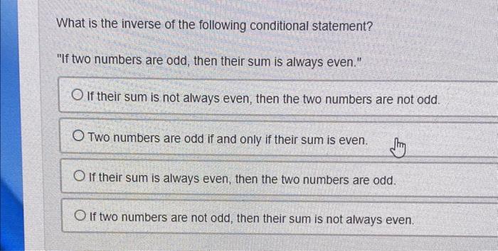 What is the inverse of the following conditional | Chegg.com