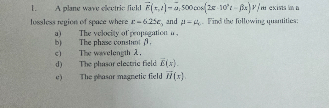 Solved A plane wave electric field | Chegg.com