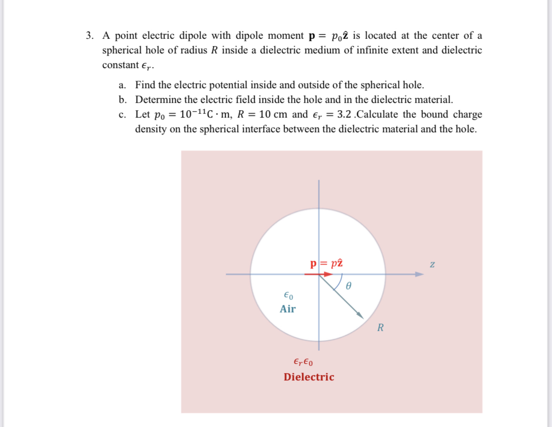 Solved A point electric dipole with dipole moment p=p0hat(z) | Chegg.com